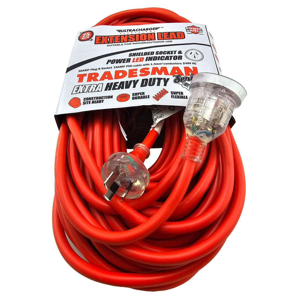 Ultracharge 25m Extension Lead 10A Extra Heavy Duty (Red) - JB Hi-Fi