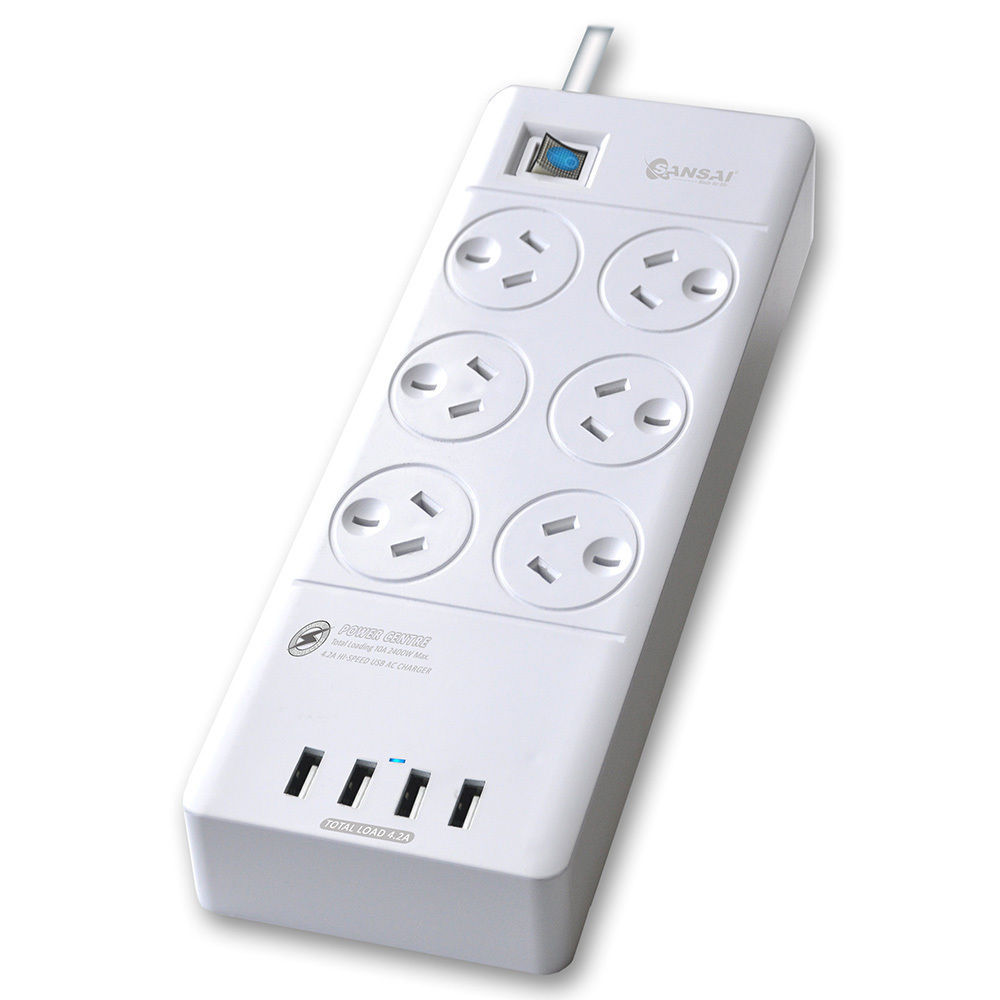 Sansai 6-Outlet Power Strip Board with Surge Protection & 4 USB Ports - JB Hi-Fi