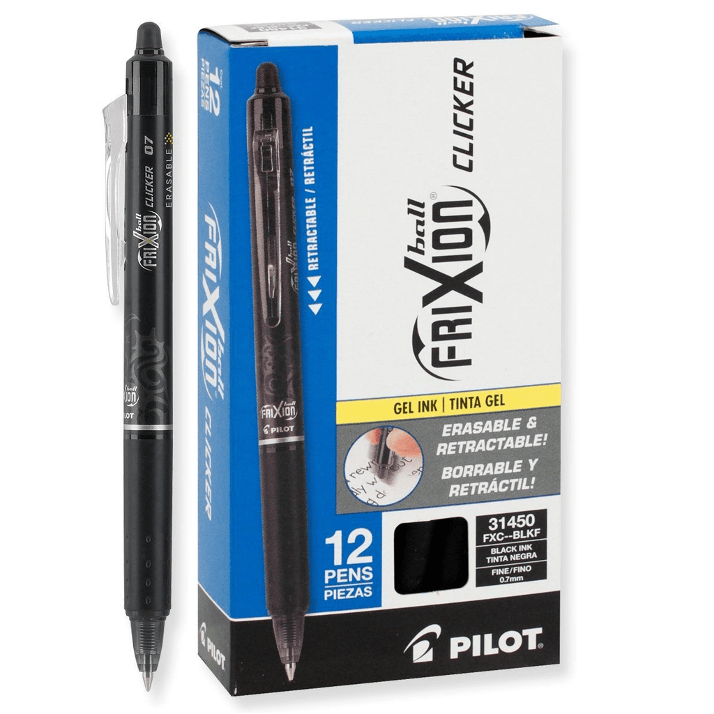 Pilot Box 12 Frixion Clicker Erasable Gel Ink Pen 0.7mm (Black) - JB Hi-Fi