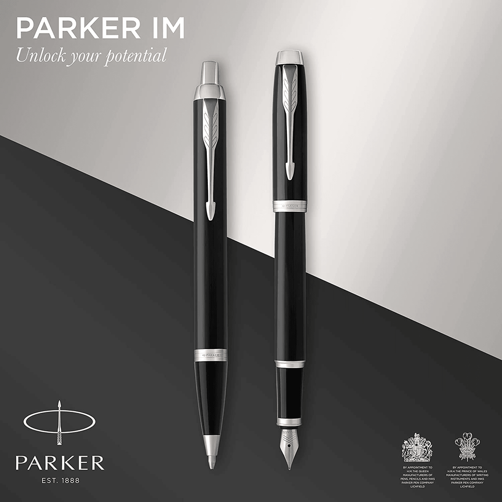 Parker IM Duo Ballpoint Fountain Pen Gift Box Ink Refill Cartridge Set Gloss Black Chrome Trim ...