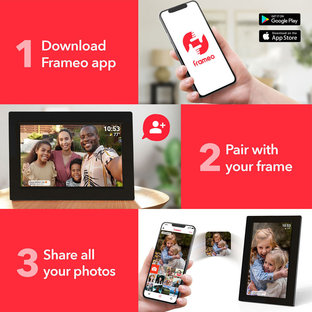 FireFly Frameo 10.1'' Wi-Fi Digital Photo Frame 32GB Storage Glass (Black) - JB Hi-Fi