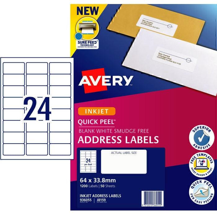 Avery 936055 J8159 Quick Peel Address Label With Sure Feed Inkjet 24Up - JB Hi-Fi