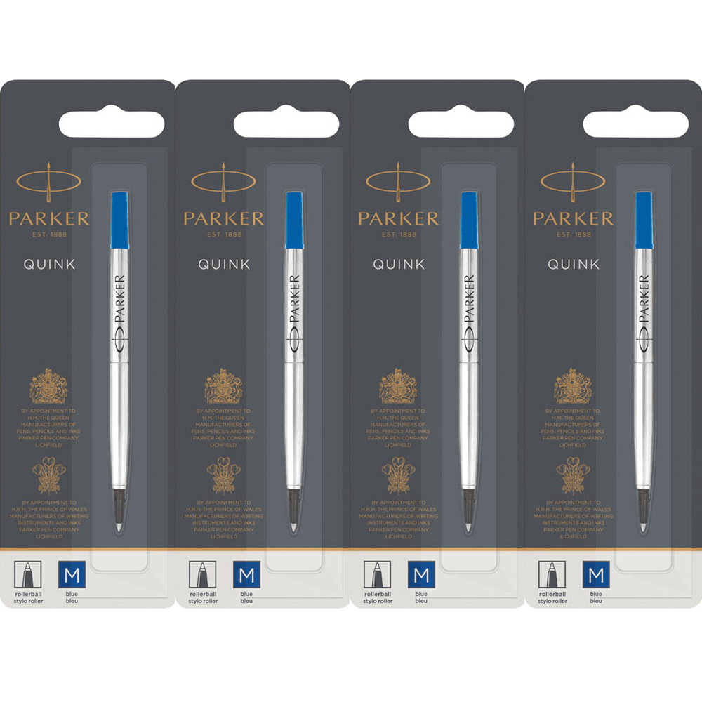 Parker 4 Pack Quink Flow Pen Refill Rollerball Medium Nib (Blue) - JB Hi-Fi