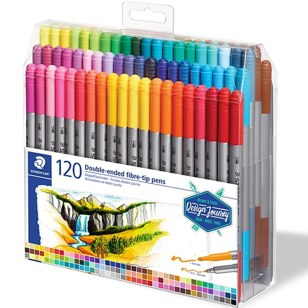 Staedtler 120 Twin Tip Double Sided Fiber Pens Markers Pack [Assorted ...