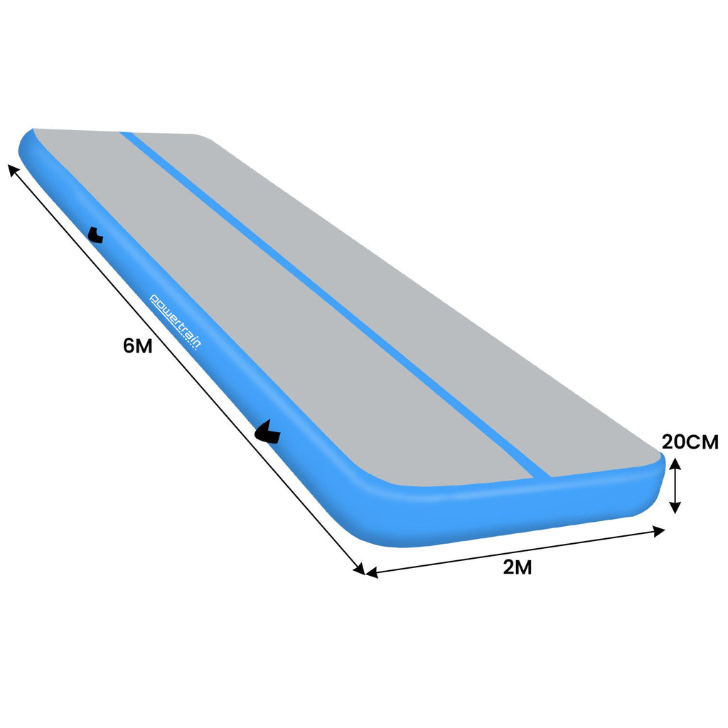Powertrain 6m x 2m x 20cm Air Track Gymnastics Mat Tumbling Exercise ...