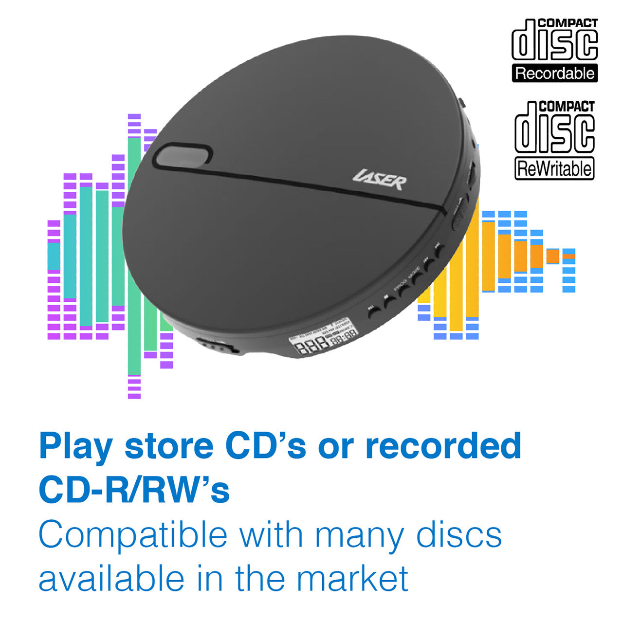 Laser Portable CD/MP3 Player with Anti-Skip + Headphones (Black) - JB Hi-Fi