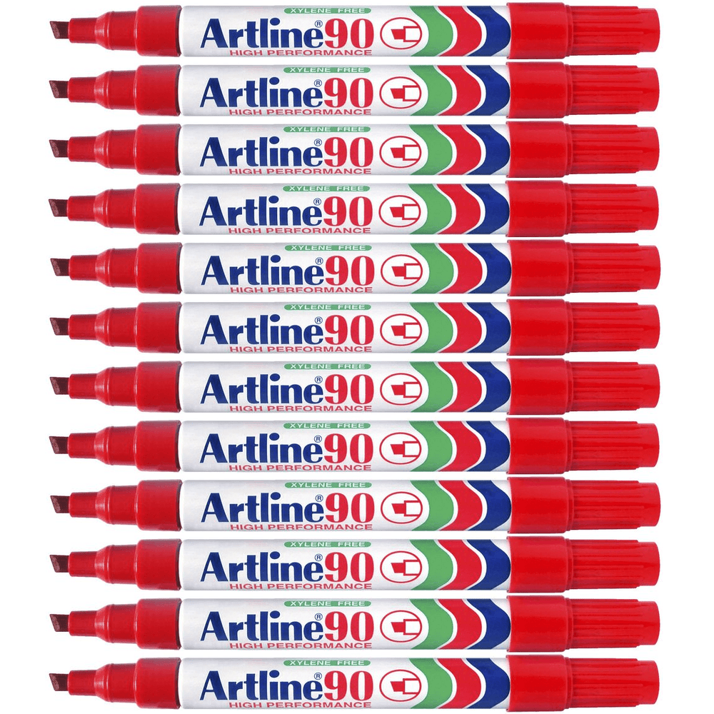 Artline 90 Box 12 Permanent Marker Chisel Tip 2-5mm (Red) - JB Hi-Fi
