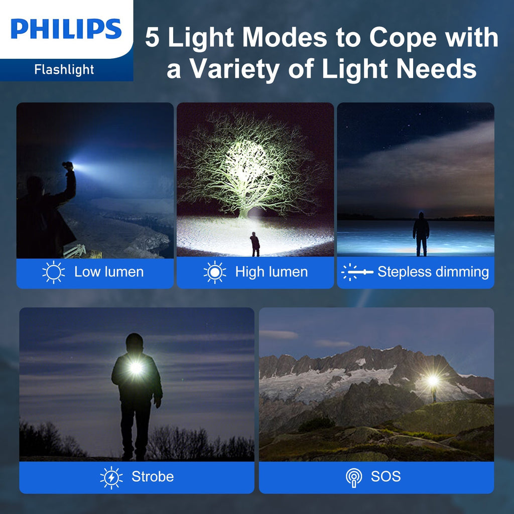 Philips Rechargeable LED 1000 Lumens Flashlight with Adjustable Focus ...