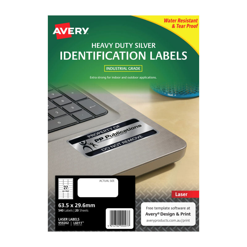 Avery Silver Heavy Duty Labels for Laser Printers, 63.5 x 29.6 mm [540 ...