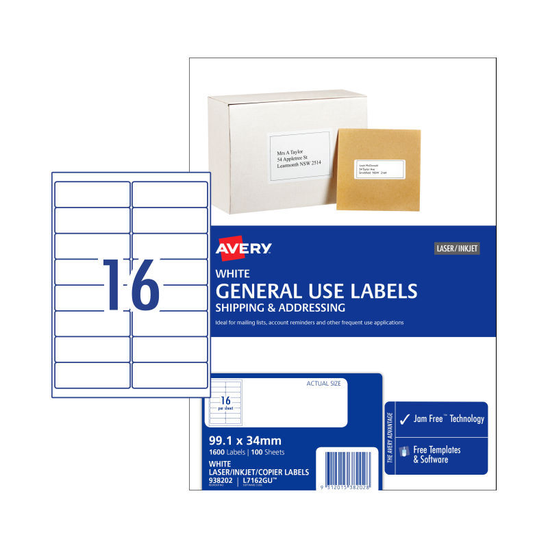 Avery General Use Labels, 99.1 x 34 mm [1600-Pieces] - JB Hi-Fi