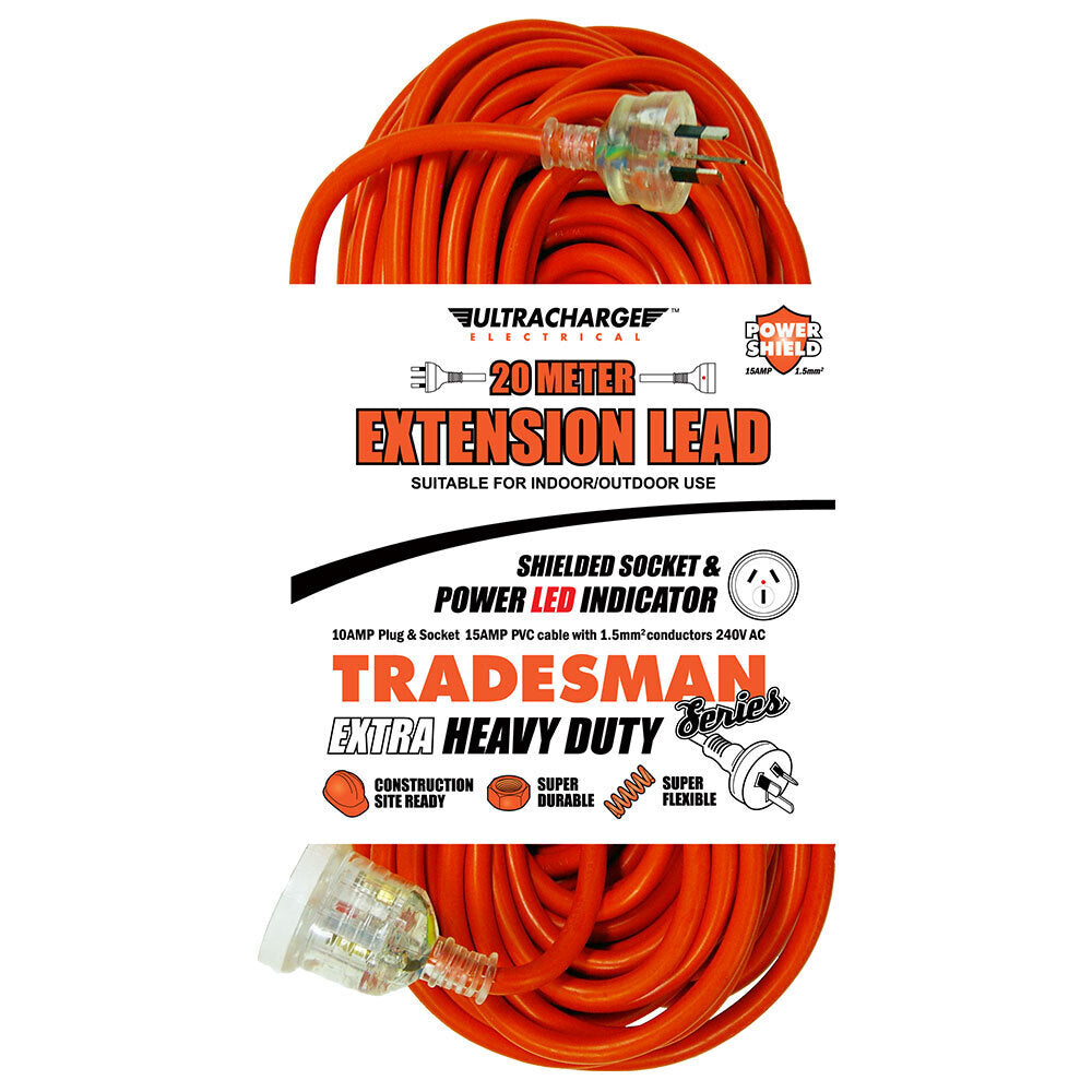 Ultracharge 20m Extra Heavy-Duty Extension Lead 10A (Red) - JB Hi-Fi