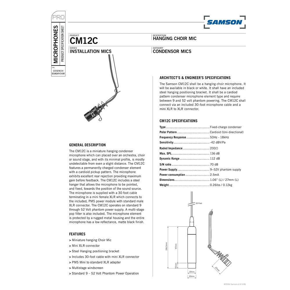 Samson CM12C Condenser Mini Hanging Choir Microphone - JB Hi-Fi