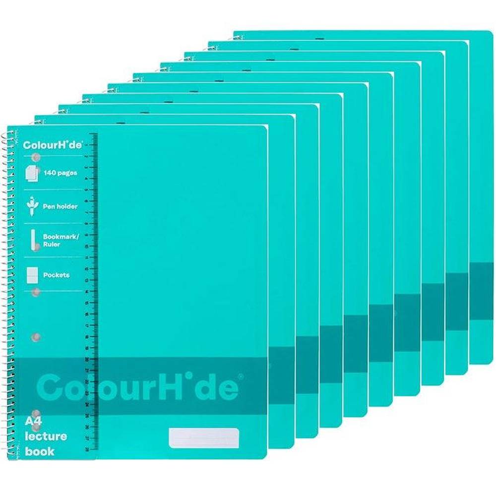Colourhide Pack 10 140 Page Lecture Notebook A4 (Aqua Blue) - JB Hi-Fi