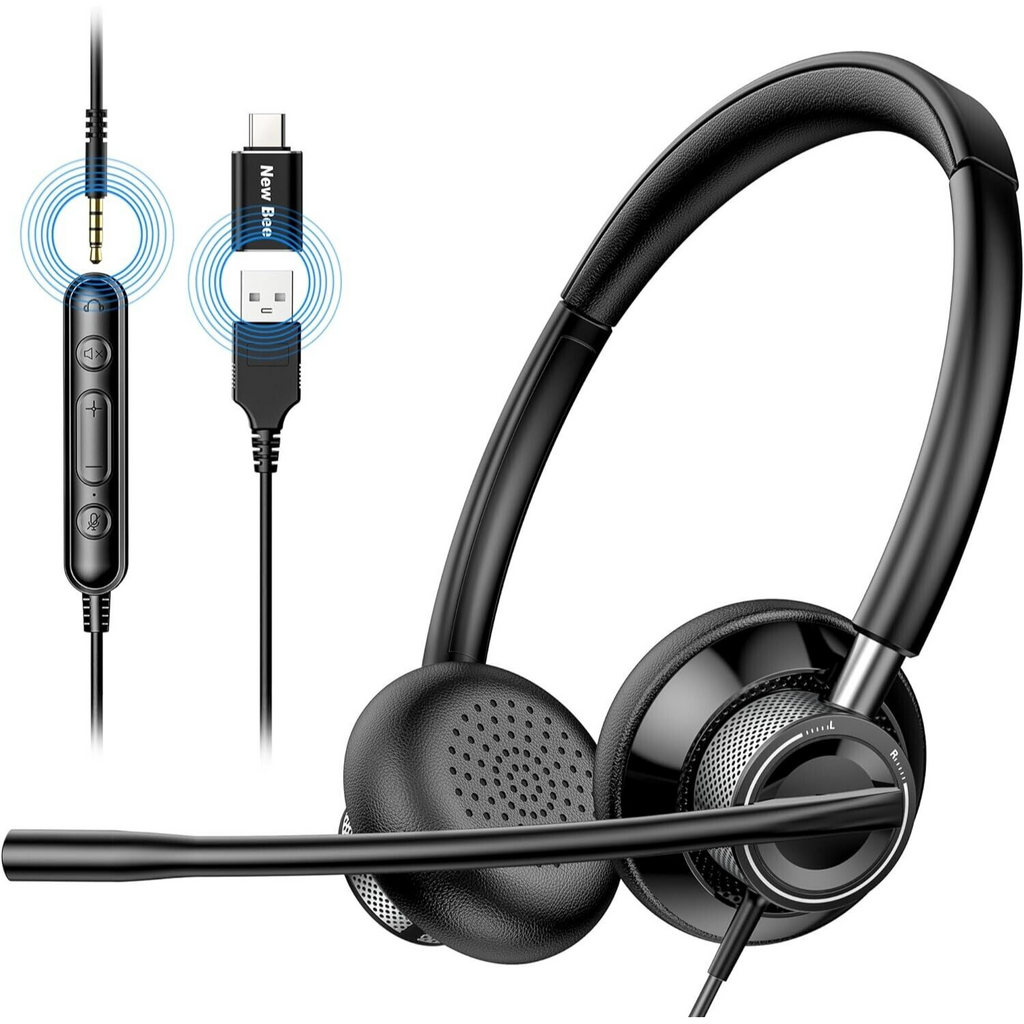 New Bee USB Headset with Flexible Microphone for L/R Side Computer - JB ...
