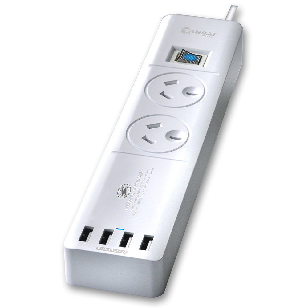 Power Board 2 Way Outlets with 4 USB Charging Ports and Surge Protector ...