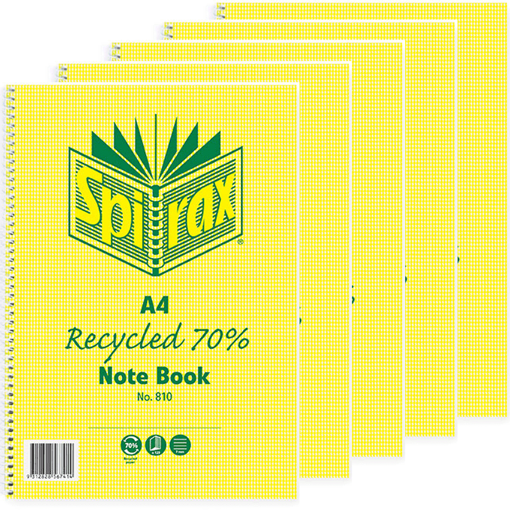 Spirax 810 Notebook 7mm Ruled 70% Recycled Spiral Bound 120 Page (A4 ...