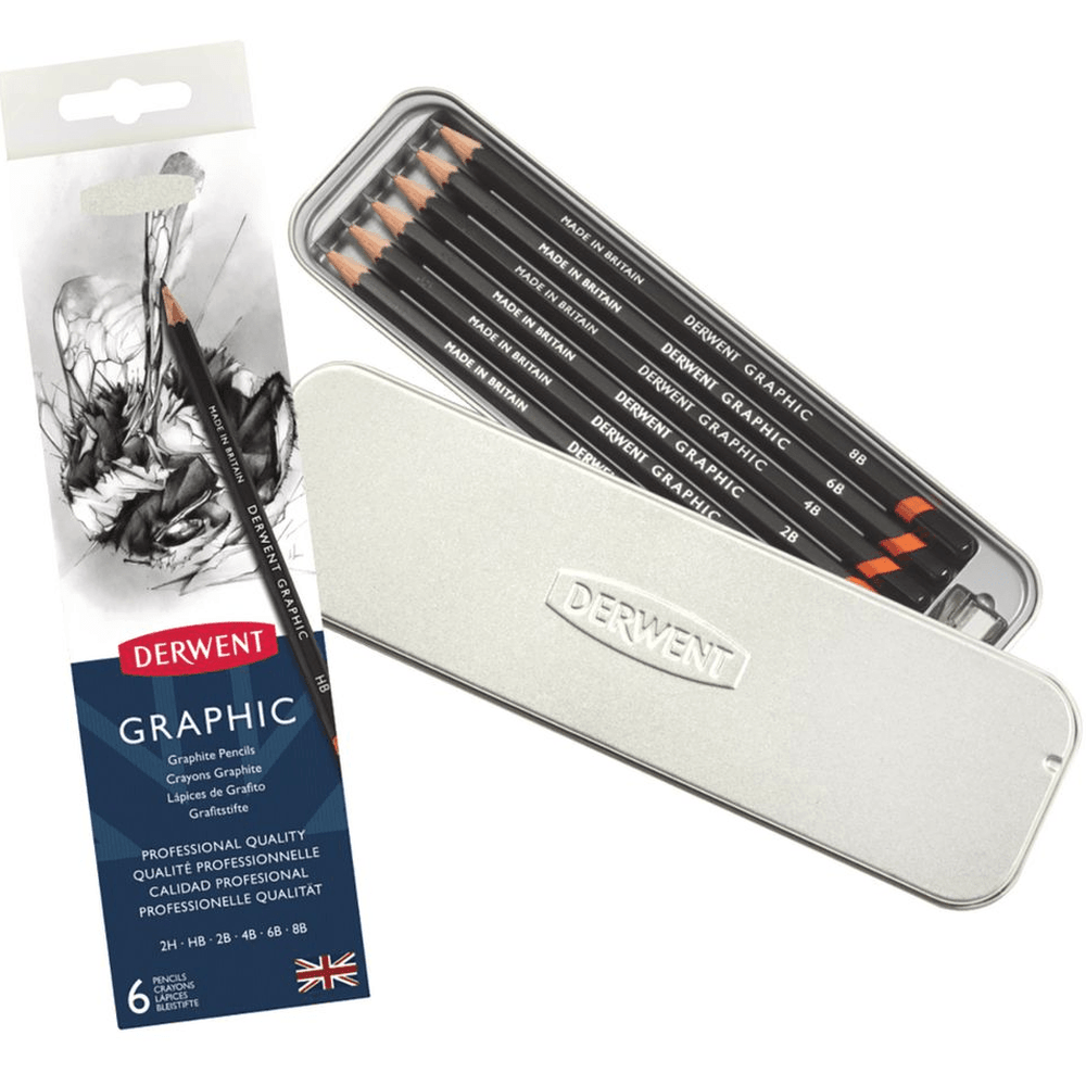 Derwent Graphic Sketching Pencils Tin (Assorted) [Pack 6] - JB Hi-Fi