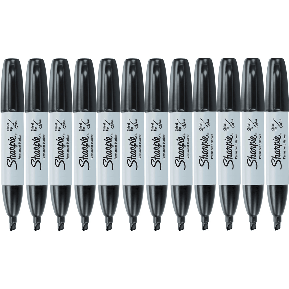 Sharpie Box 12 Permanent Marker Chisel Point Broad (Black) - JB Hi-Fi
