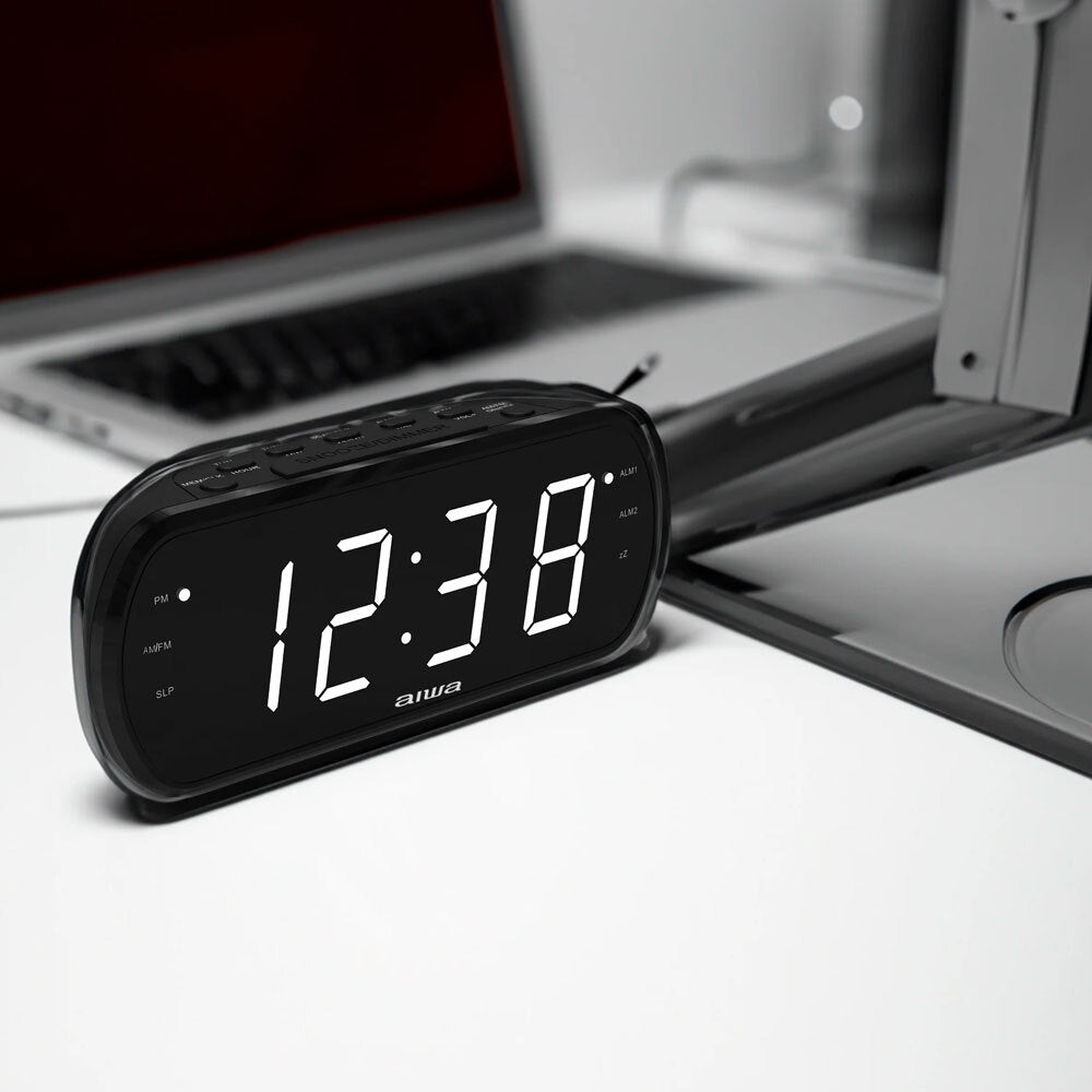 Aiwa Dual Alarm Clock Radio with Large LED Display & Backup Battery ...