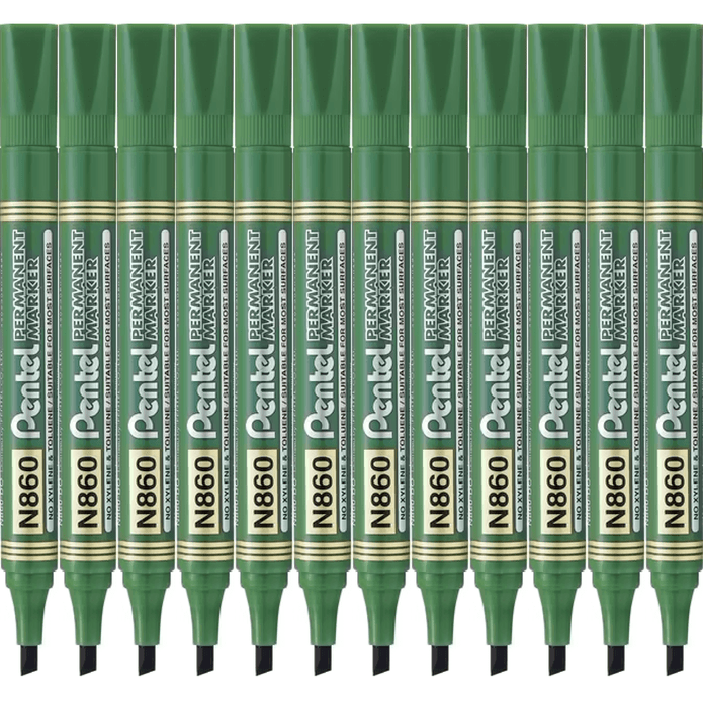 Pentel N860 Box 12 Permanent Marker Chisel Point (Green) - JB Hi-Fi