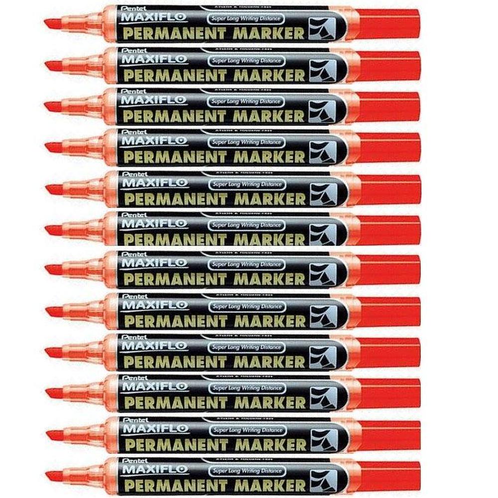 Pentel Box of 12 Maxiflo Permanent Marker Bullet Point (Red) - JB Hi-Fi