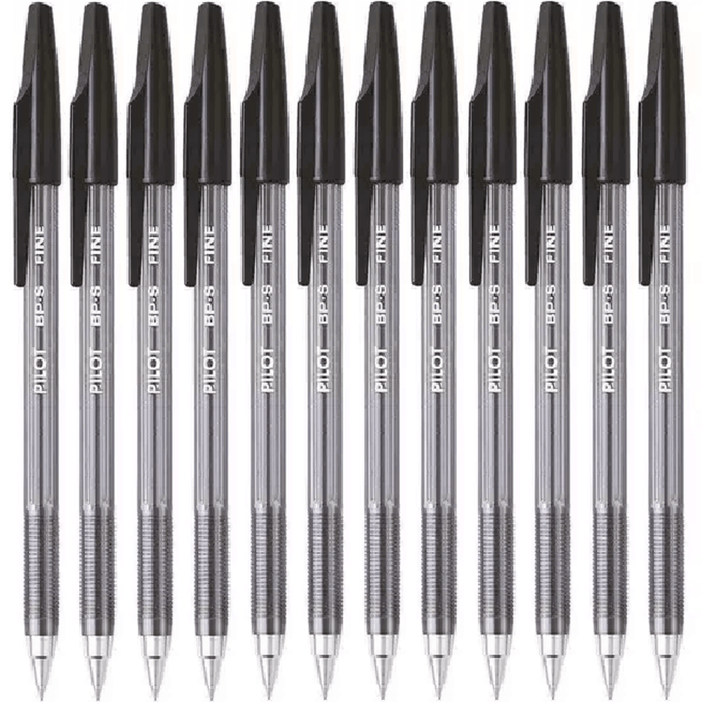 Pilot BP-S Box 12 Stick Type Ballpoint Pen 0.7mm Fine (Black) - JB Hi-Fi