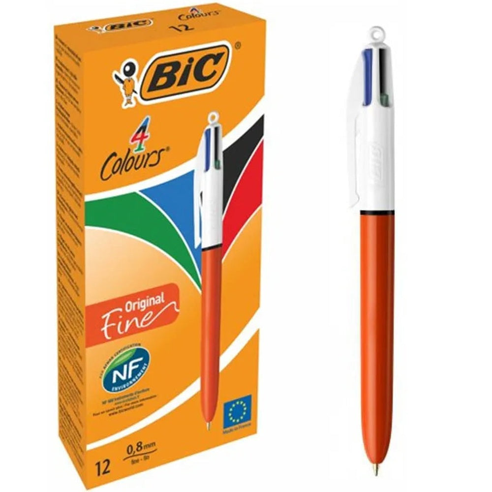 BIC 4 Colour Retractable Ballpoint Pen Fine Orange Barrell Box 12 - JB ...