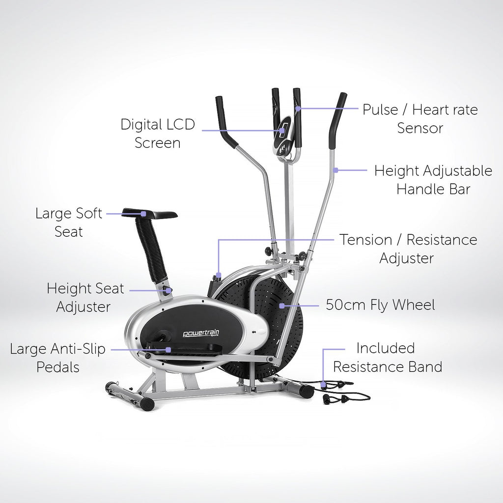 Powertrain 3-in-1 Elliptical Cross Trainer Exercise Bike with ...