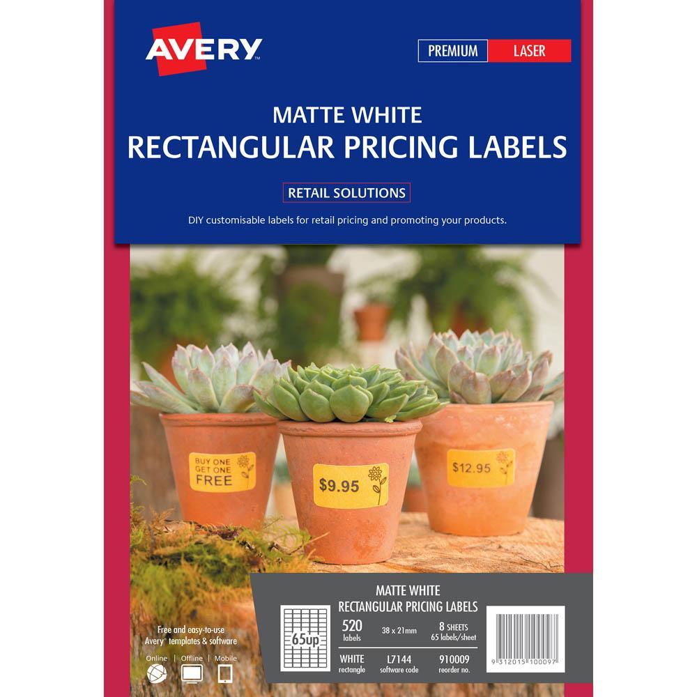 Avery 910009 L7144 Rectangular Pricing Labels Laser 18Up (Matte White ...
