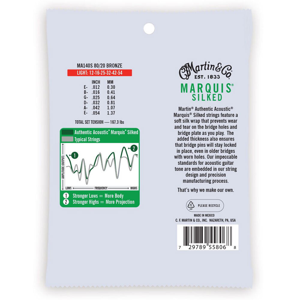Martin Guitar MA140S Authentic Acoustic Silked Strings 80/20 Bronze ...