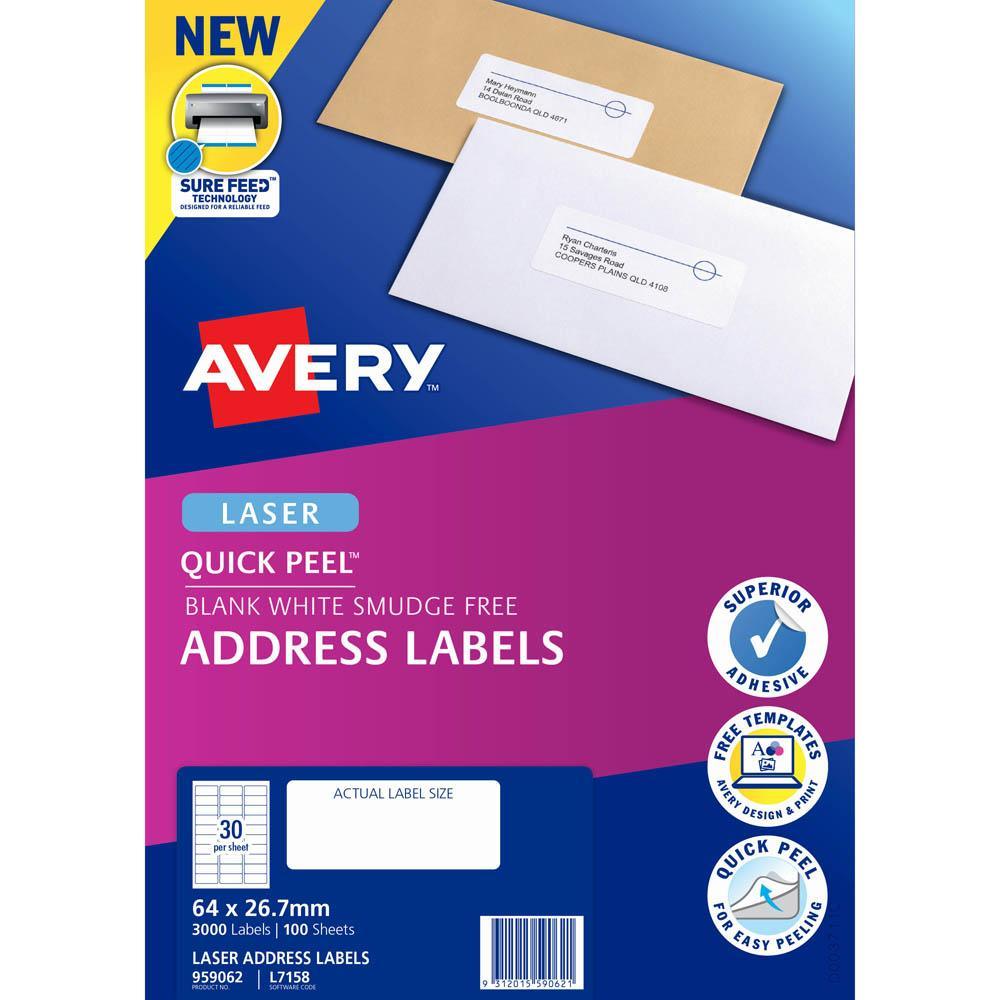 Avery 959062 L7158 Address Labels Sure Feed Laser (White) [Pack 100 ...