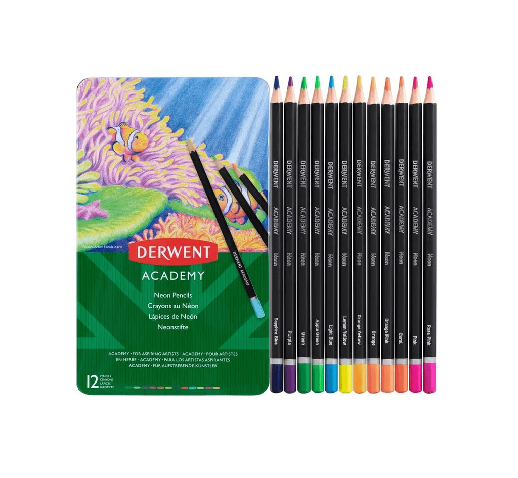 Derwent Academy Neon Coloured Pencils Tin [12 Set] - JB Hi-Fi