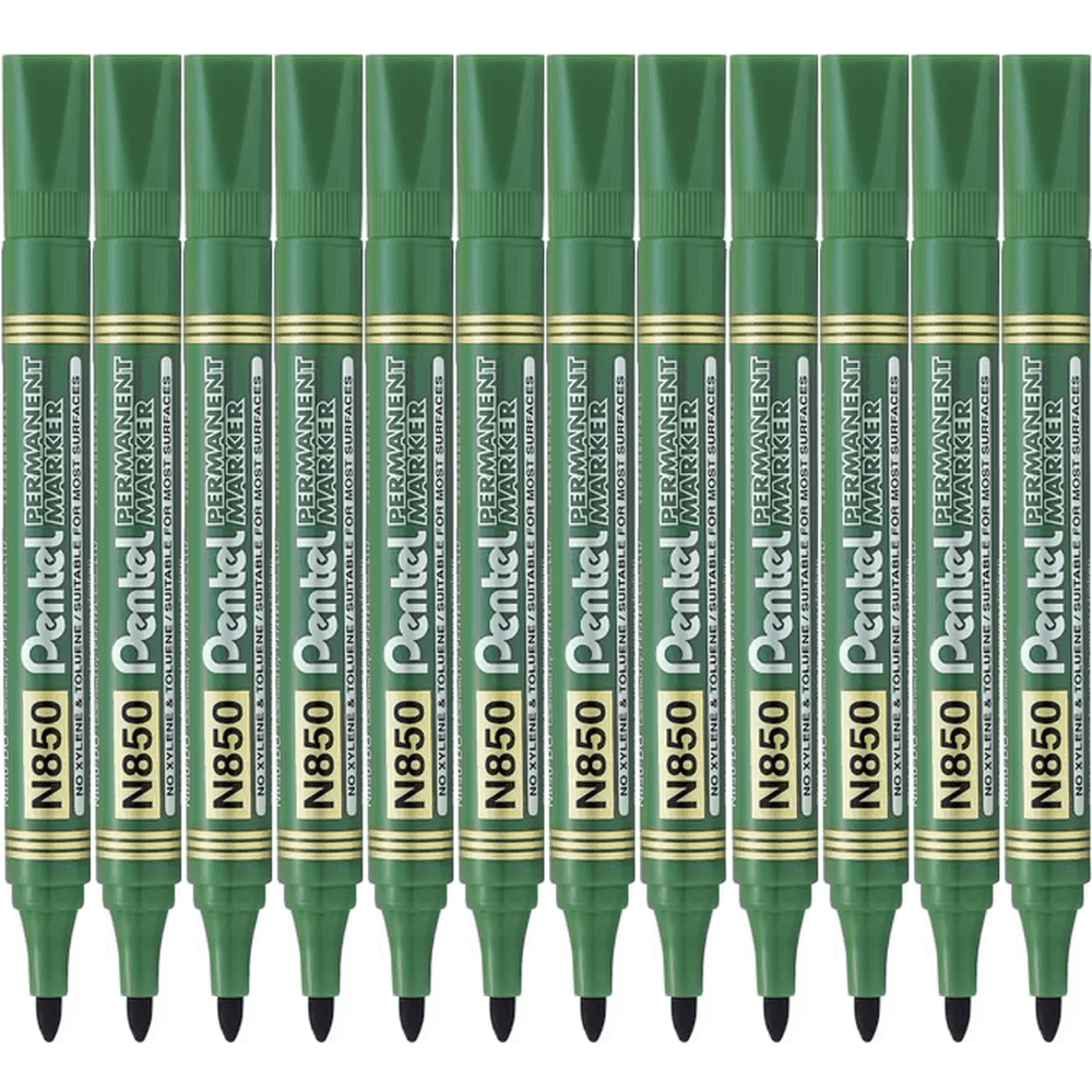 Pentel N850 Box 12 Permanent Marker Bullet Tip 1.5mm (Green) - JB Hi-Fi