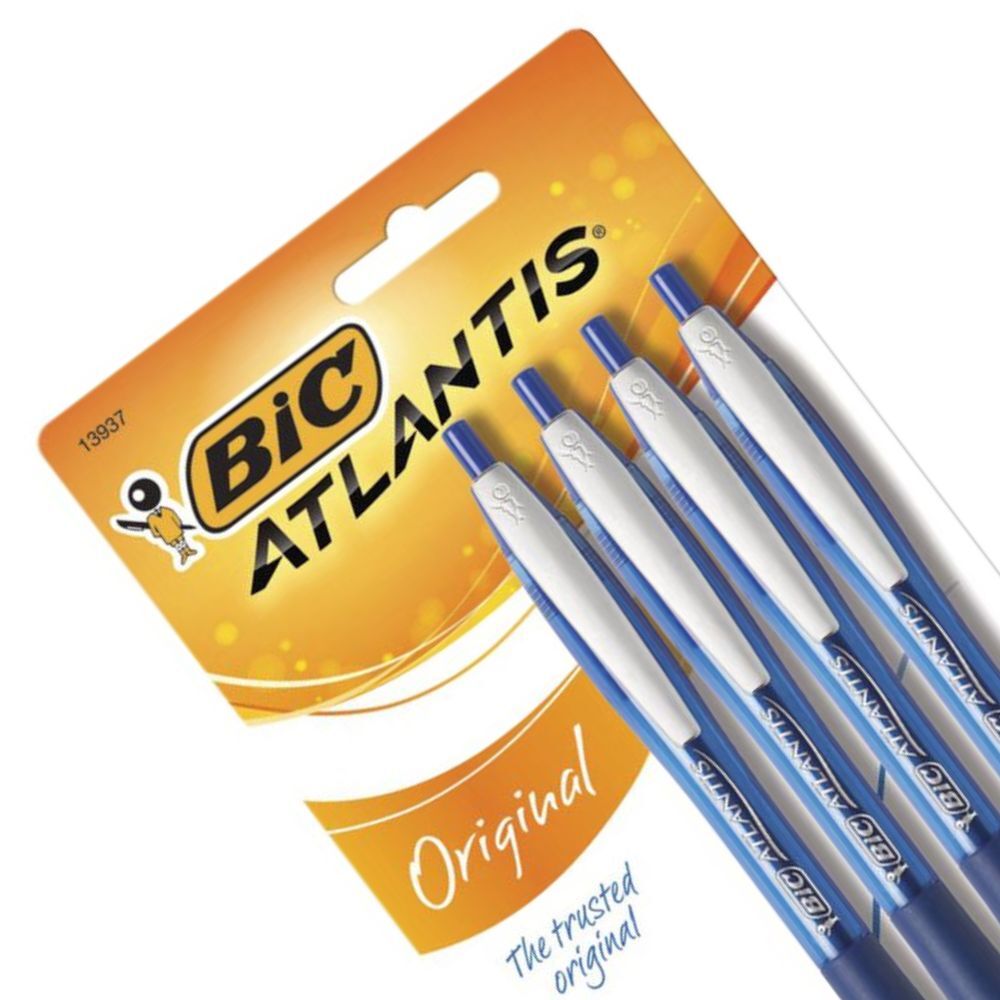 Bic Atlantis Original Medium Retractable Ball Pens Blue (4-Piece) - JB ...