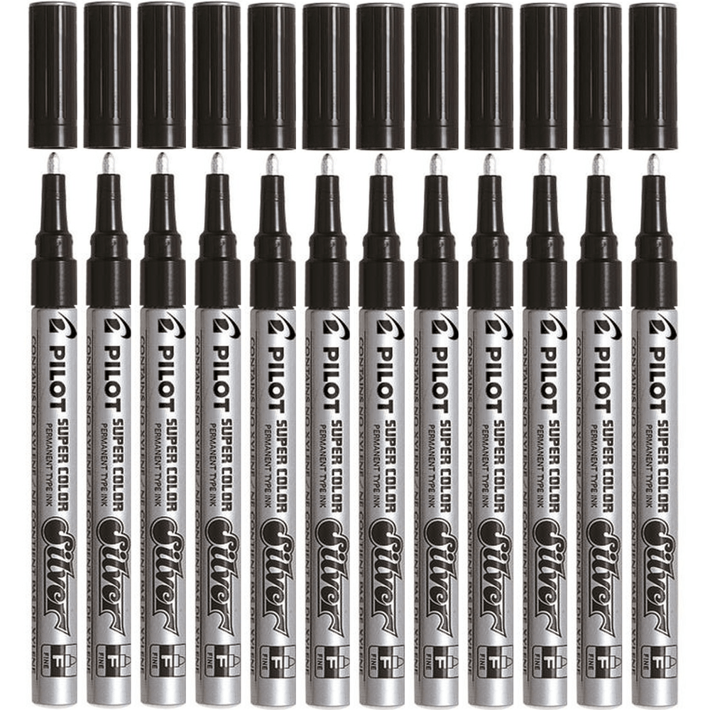 Pilot Box 12 Permanent Marker Super Colour Fine 3.0mm (Silver) - JB Hi-Fi