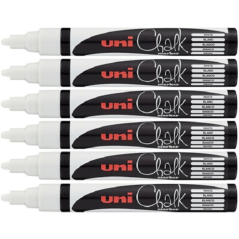Uni-Ball 6 Pack Chalk Marker Bullet Tip 2.5mm (White) - JB Hi-Fi