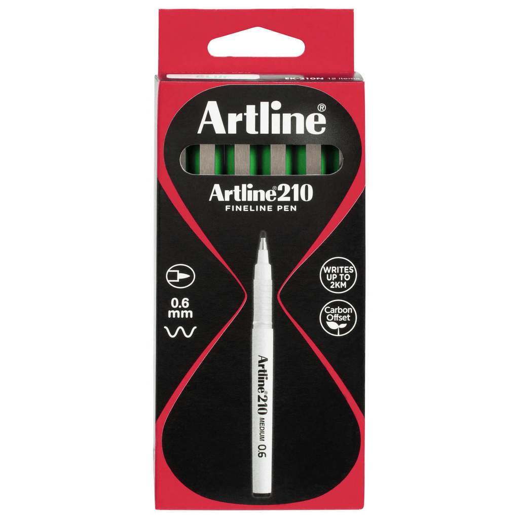 Artline Box 12 210 Fineliner Pen 0.6mm Fiber Tip (Green) - JB Hi-Fi