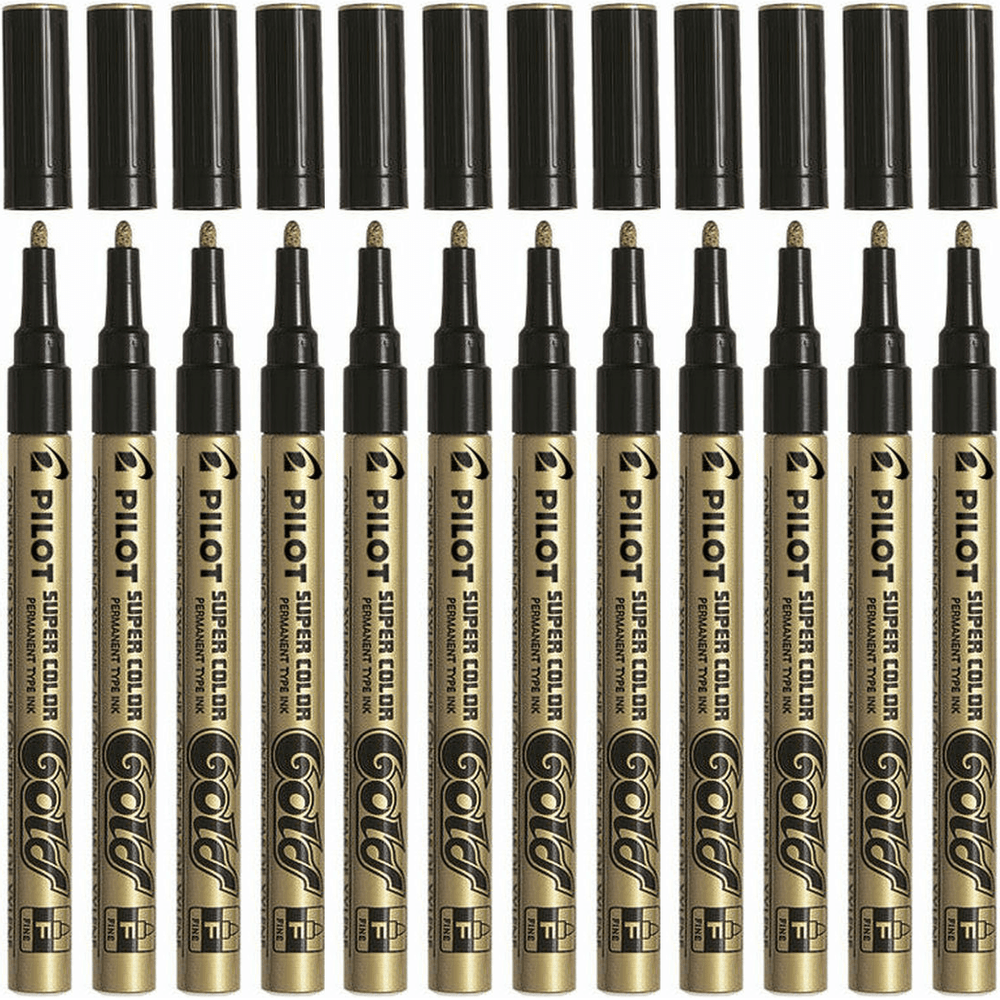 Pilot Box 12 Permanent Marker Fine 3.0mm Nib Tip (Gold) - JB Hi-Fi