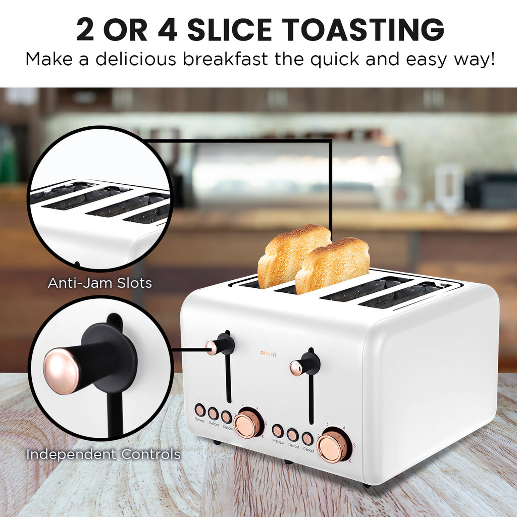 Pronti 4 Slice Stainless Steel Toaster Rose Trim Collection (White ...