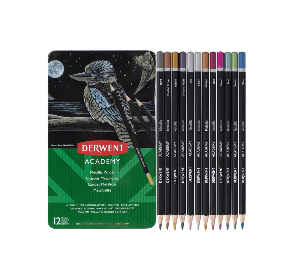 Derwent Academy Metallic Coloured Pencils Tin [12 Set] - JB Hi-Fi