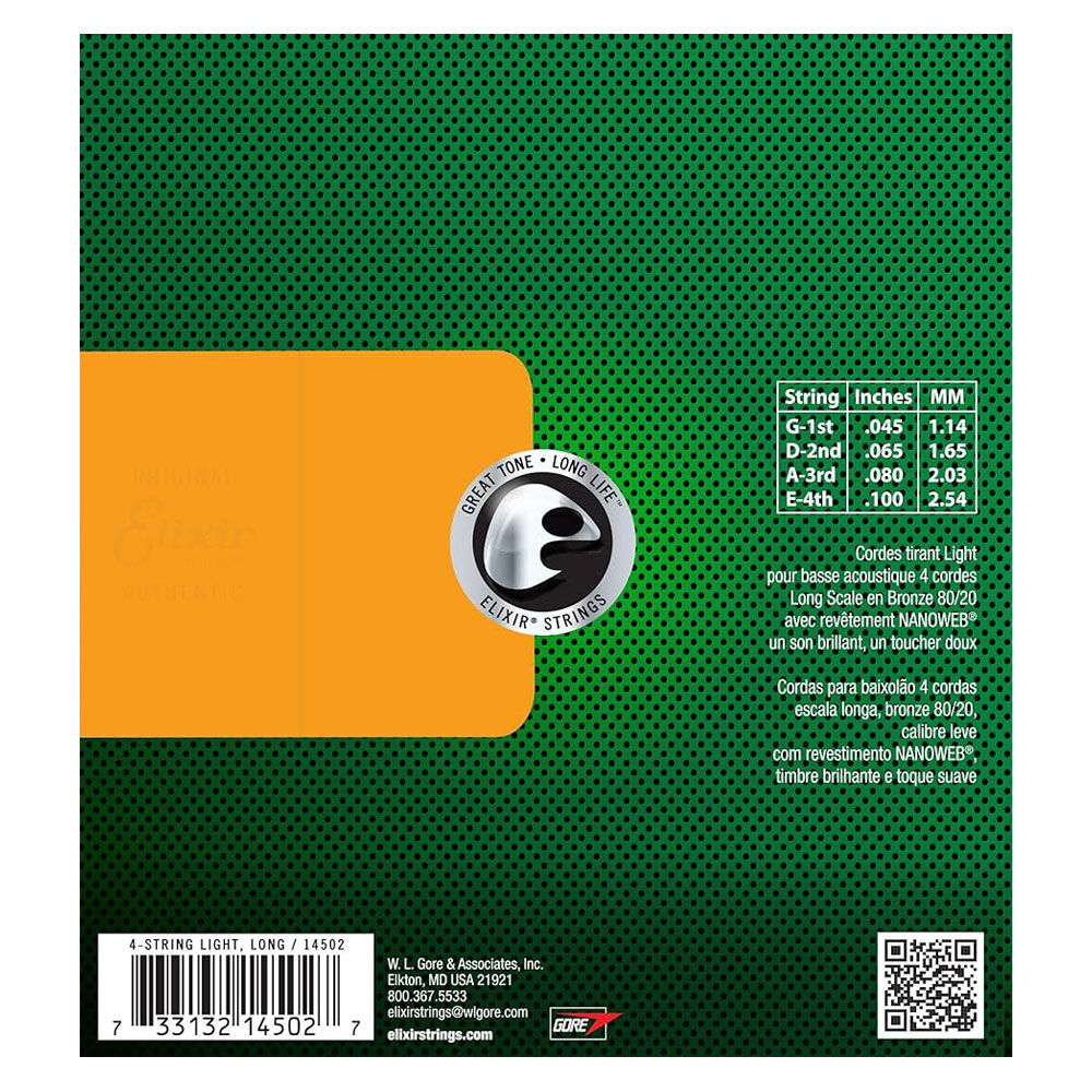 Elixir #14502 Acoustic Bass Nano Guitar String Light 45-100 - JB Hi-Fi