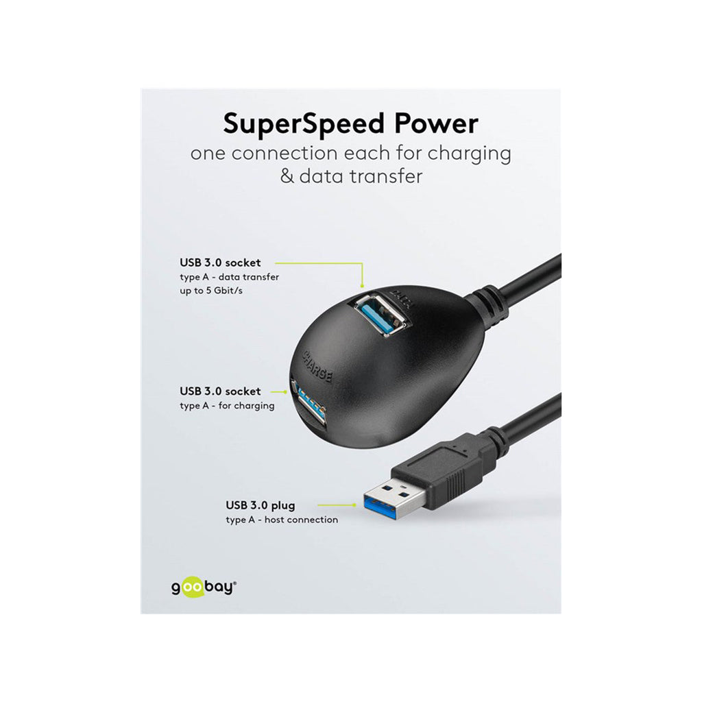 Goobay USB 3.0 Hi-Speed Extension Cable with Desktop Foot 1.5M for USB ...