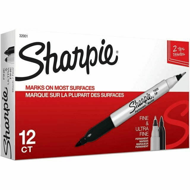 Sharpie Box 12 Permanent Marker Twin Tip 1.0mm/0.3mm (Black) - JB Hi-Fi