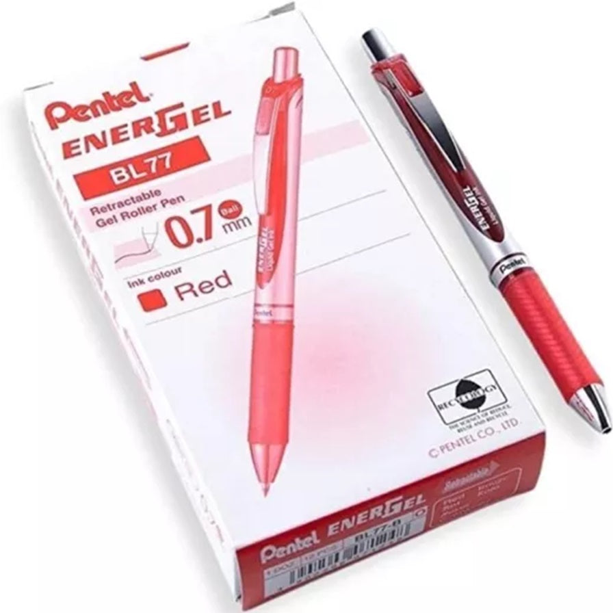 Pentel BL77 Box 12 Energel Gel Ink Pen Retractable Medium 0.7mm (Red ...