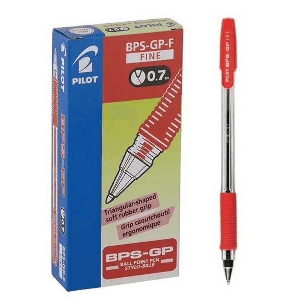Pilot Box 12 BPS-GP Ballpoint Pen Fine 0.7mm (Red) - JB Hi-Fi