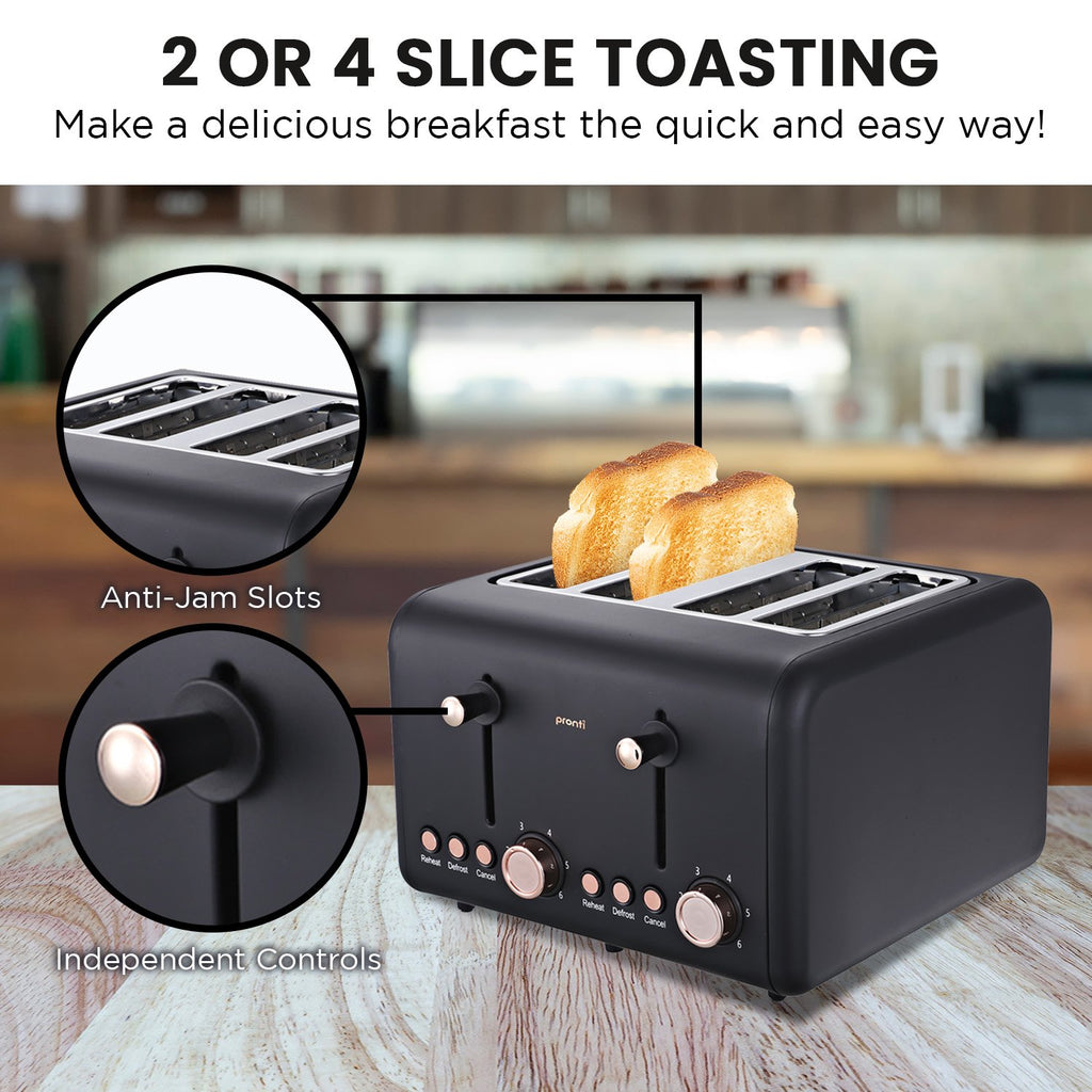 Pronti 4 Slice Stainless Steel Toaster Rose Trim Collection (Black ...