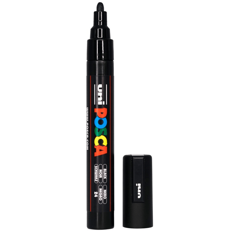 Uni Posca PC-5M Poster Marker Medium Bullet Tip 2.5mm (Black) [6 Pack ...