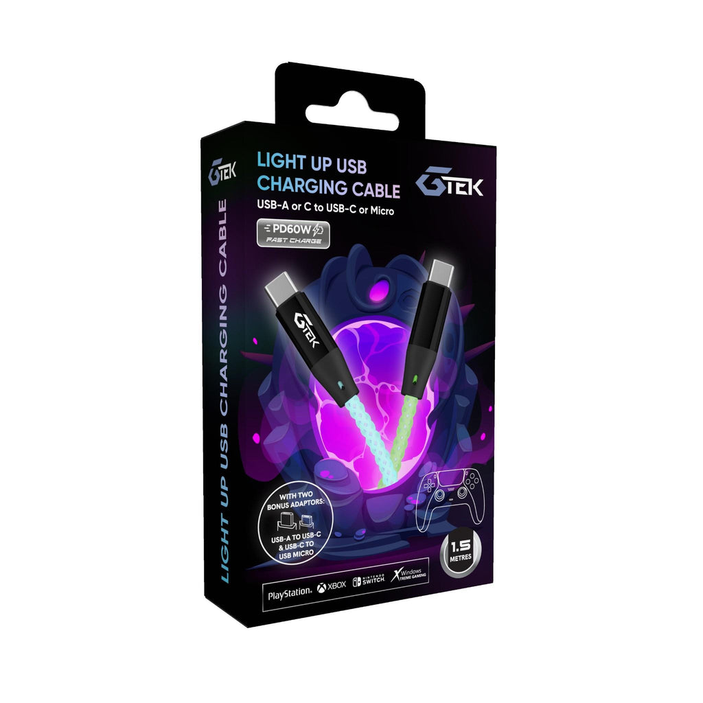 G-Tek 1.5 Metre Light up USB Charging Cable (USB-A or C to USB-C or Micro) - JB Hi-Fi