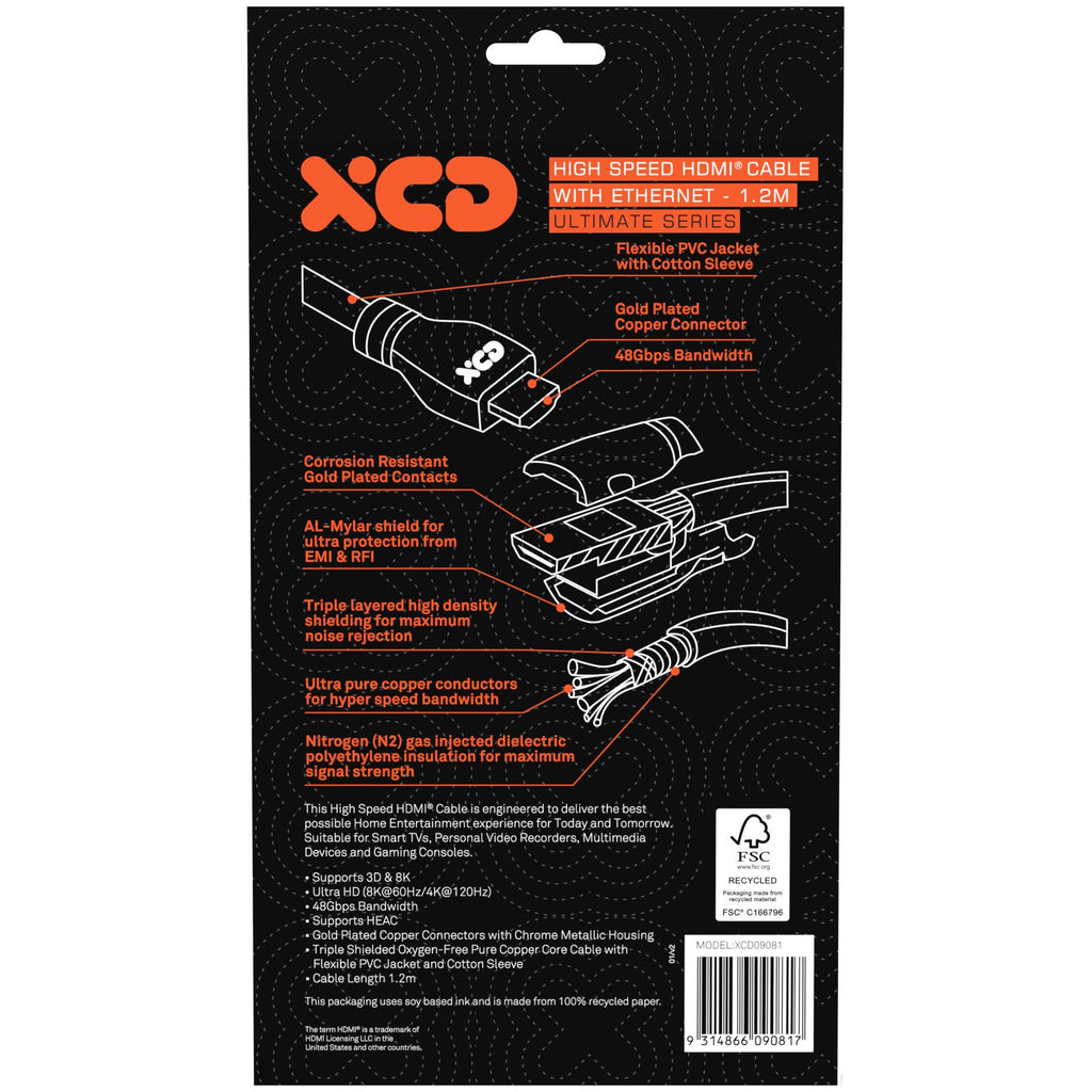 XCD Essentials Ultra High Speed Braided HDMI Cable 4K/8K 1.2m V2 - JB Hi-Fi