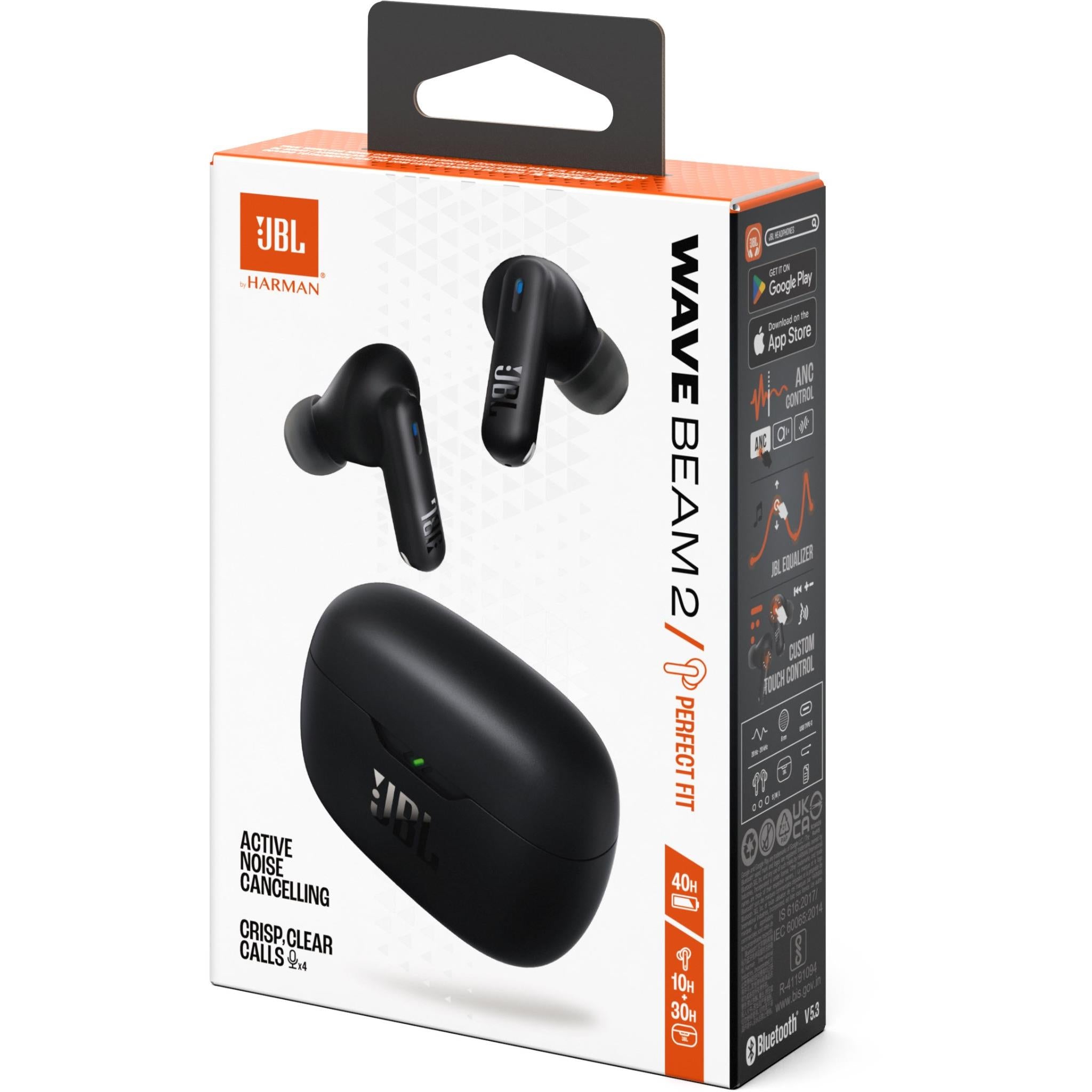 JBL Wave Beam 2 TWS Noise Cancelling In-Ear Headphones (Black) - JB Hi-Fi